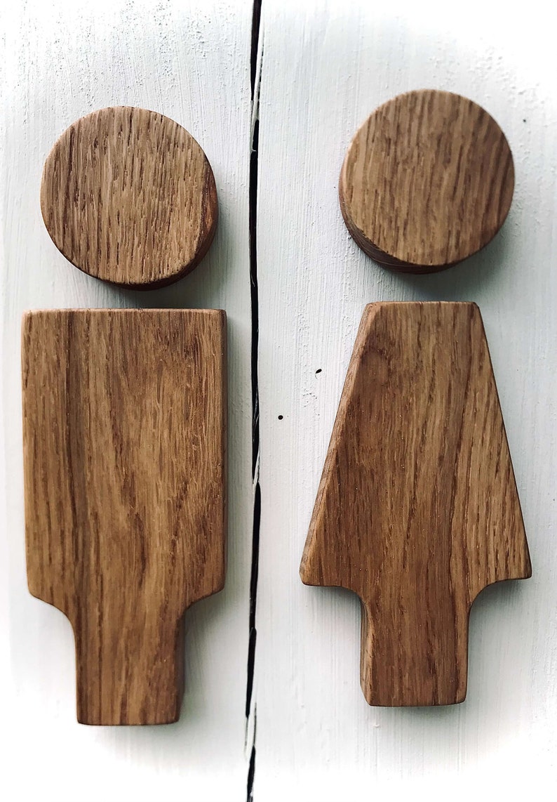 Restroom Sign, Wooden Toilet Sign, Male Female Bathroom Figurines, Oak ...
