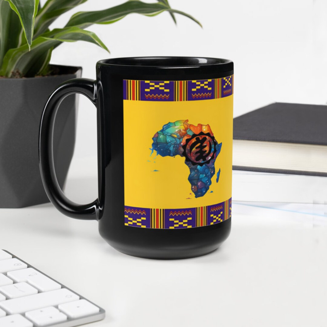 Black Glossy Mug Adinkra Nyame Ye Ohene & Africa gold - Etsy