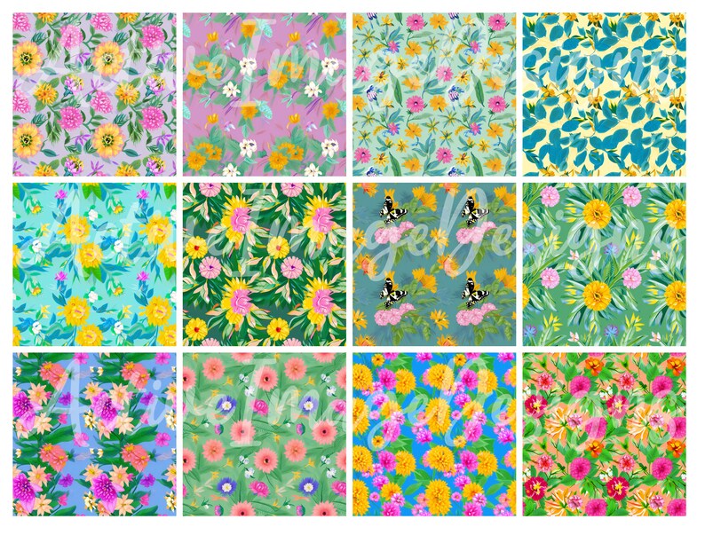 Summer Flowers Digital Image, Flowers Seamless Pattern, Floral Prints ...