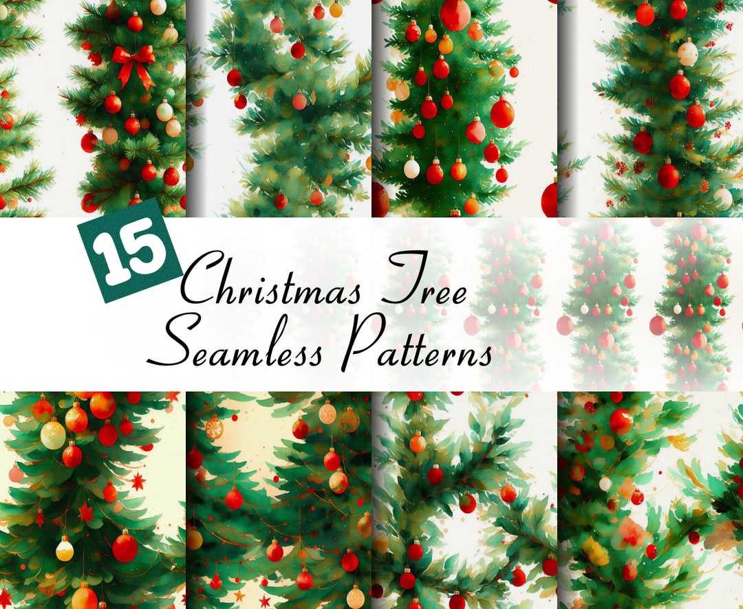 Watercolour Christmas Tree Pattern, Digital Pattern Christmas ...