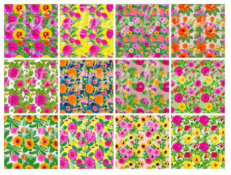 Summer Flowers Digital Image, Flowers Seamless Pattern, Floral Prints ...