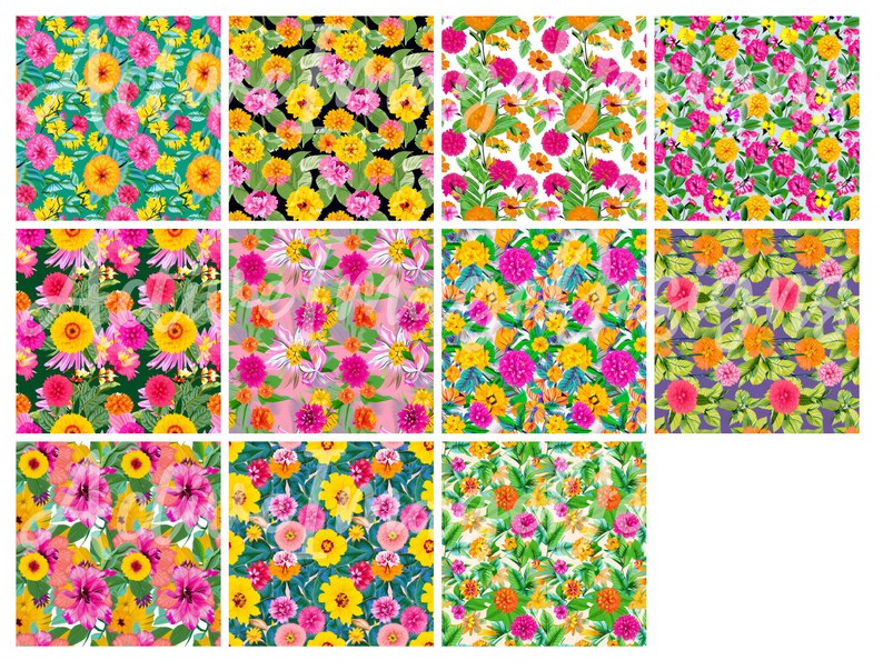 Summer Flowers Digital Image, Flowers Seamless Pattern, Floral Prints ...