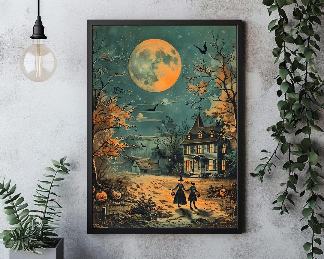 Haunted House Halloween Poster: Vintage Trick or Treat Art - Etsy