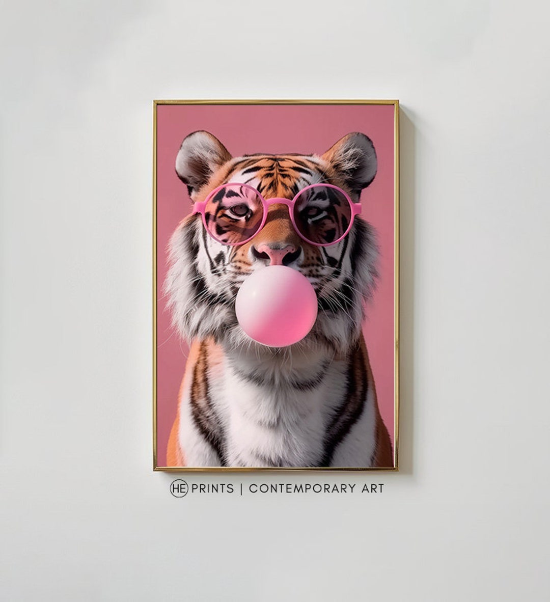 Bubblegum Tiger Print: Whimsical Animal Art With Sunglasses (digital ...