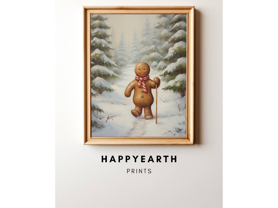 Gingerbread Man Winter Hike Print: Vintage Christmas Cottagecore Art ...