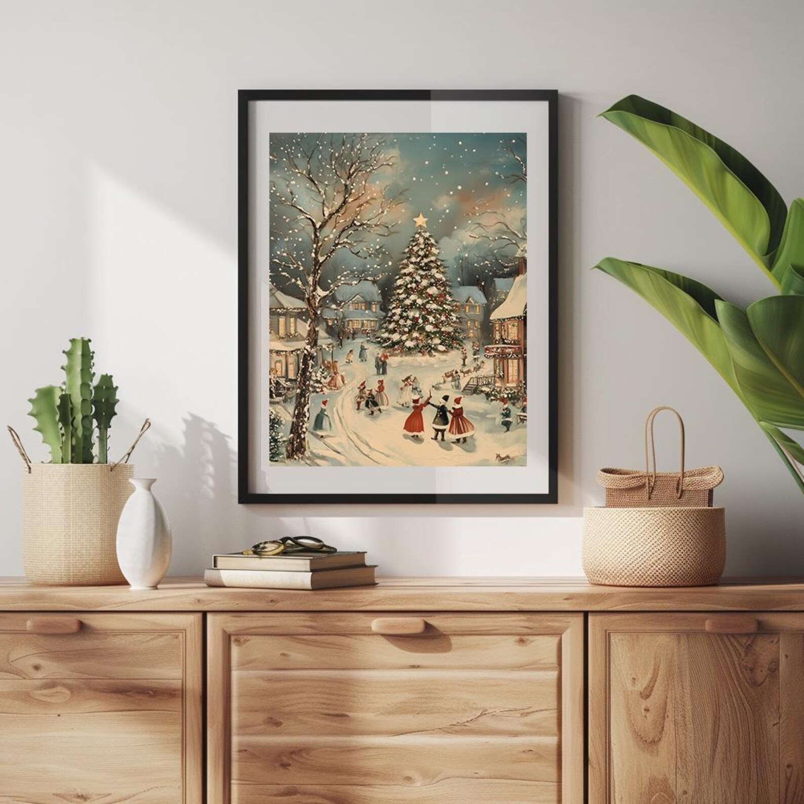 Printable Christmas Village Scene – Vintage Snowy Holiday Print ...