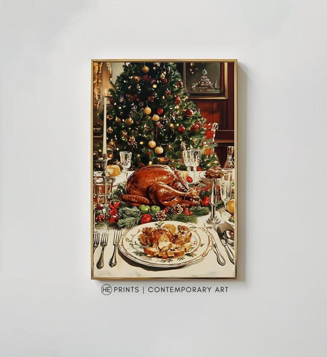 Vintage Christmas Dinner Art Print: Family Holiday Scene (digital ...