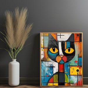 Abstract Cat Digital Print in Picasso & Basquiat Style Modern Art for ...