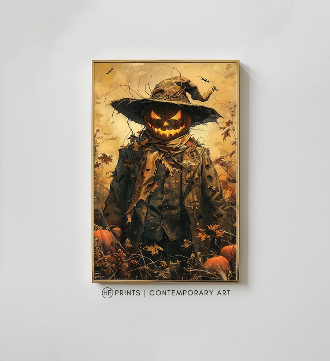 Scary Scarecrow Halloween Art Print - Dark Cottagecore & Vintage ...