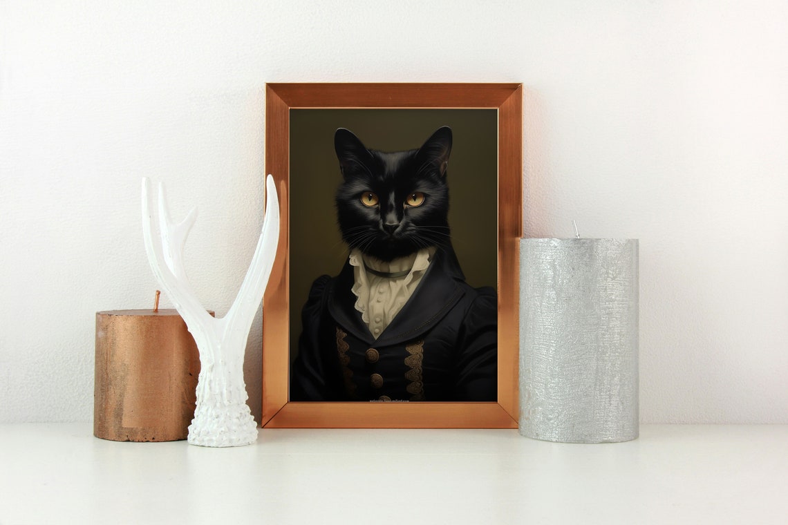 Victorian Gothic Cat in Regal Attire Digital Print Unique Vintage Cat ...