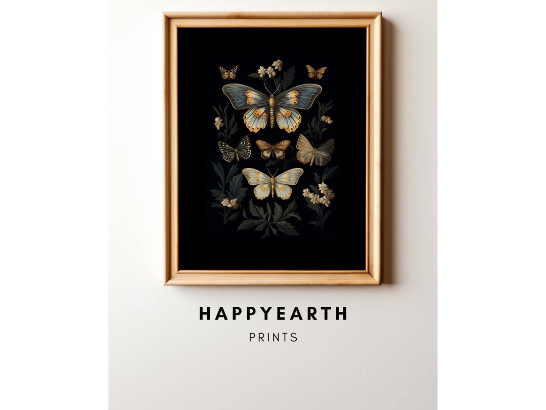 Moths on Black Background - Vintage Gothic Insect Digital Print ...