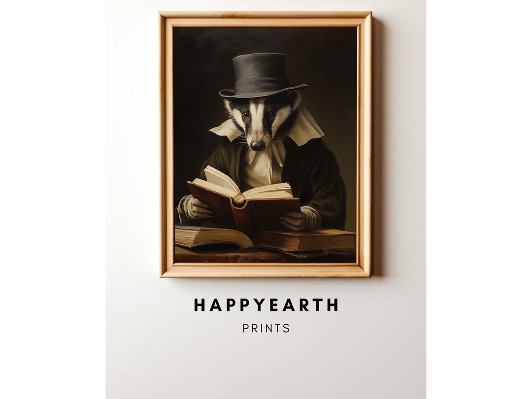 Cute Badger Reading Book Vintage Spring Printable Farmhouse Woodland ...