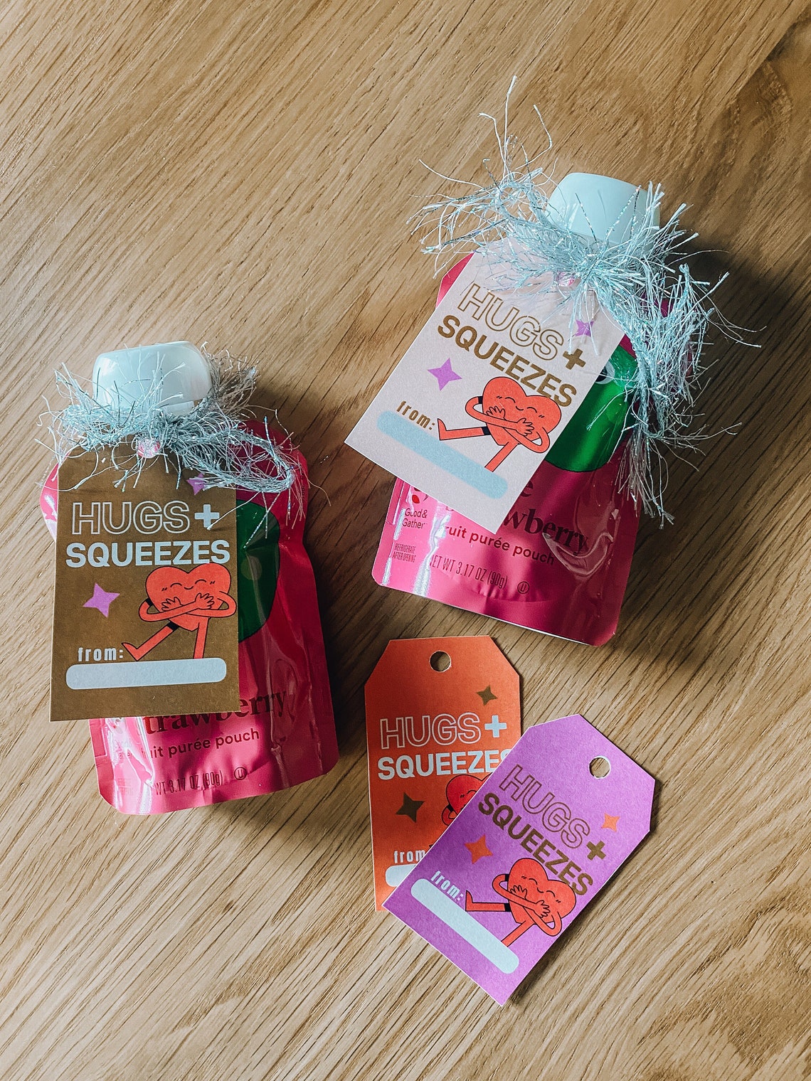 Printable Hugs and Squeezes Pouch Class Valentines Gift Tag, Apple ...