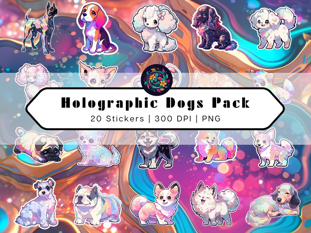 Dog Holographic Design Clip Art Printable Stickers Dog - Etsy