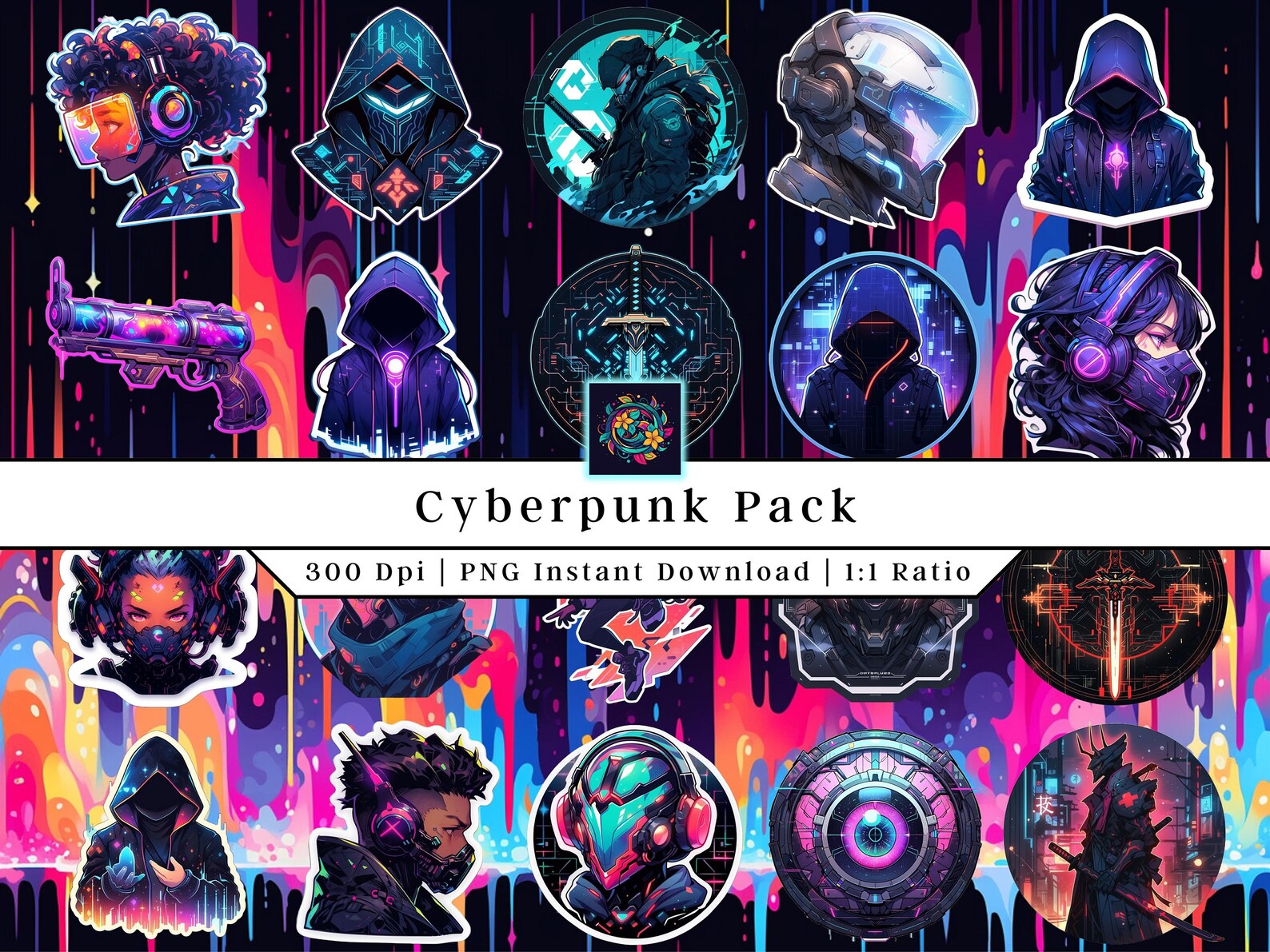 Cyberpunk Pack Clip Art Printable Stickers Cyberpunk PNG Cyberpunk ...