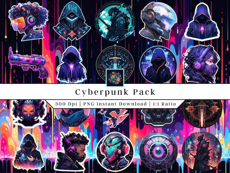 Cyberpunk Pack | Clip Art | Printable Stickers | Cyberpunk PNG ...
