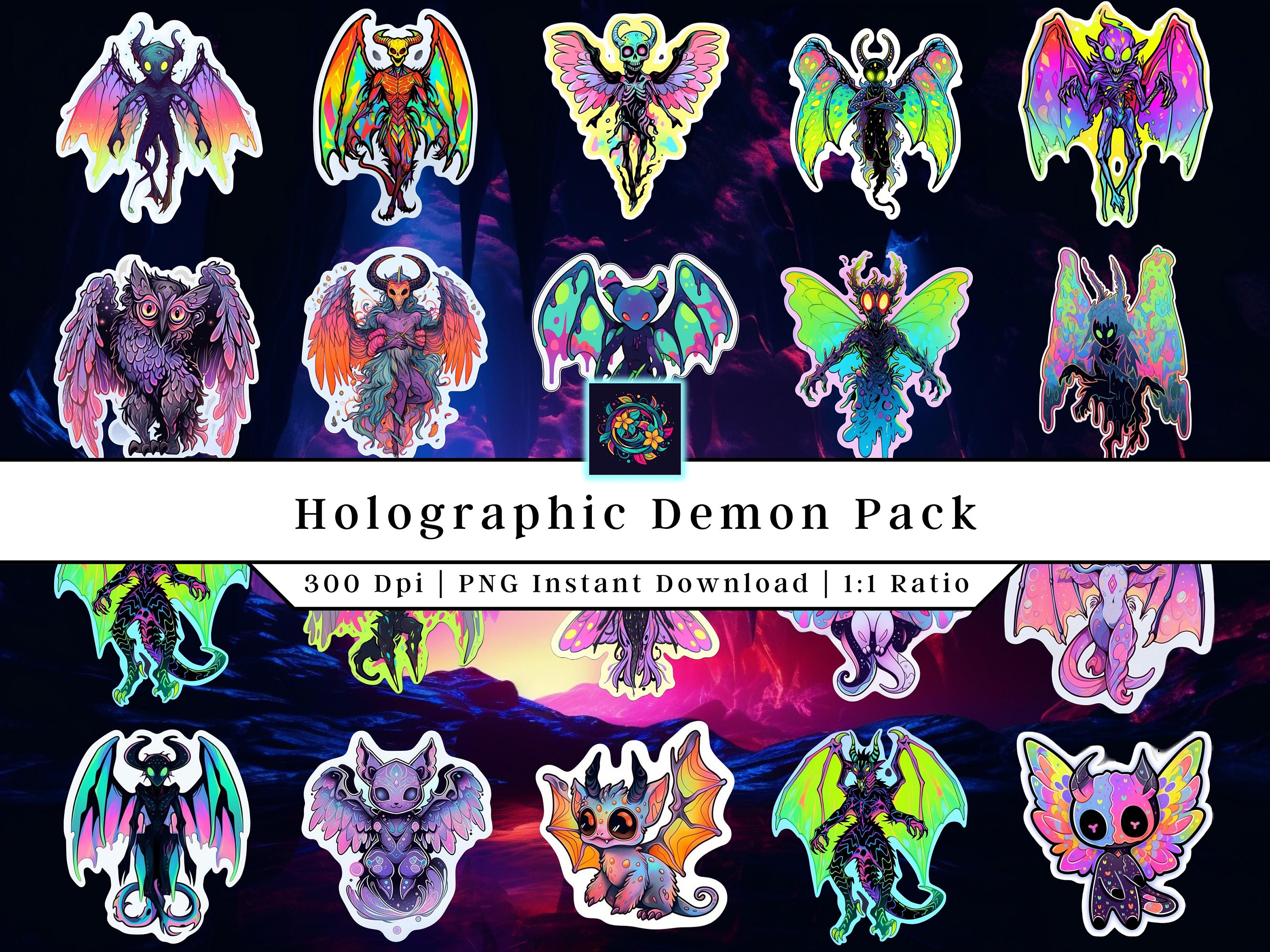 Demon Holographic Design | Clip Art | Printable Stickers | Demon PNG ...