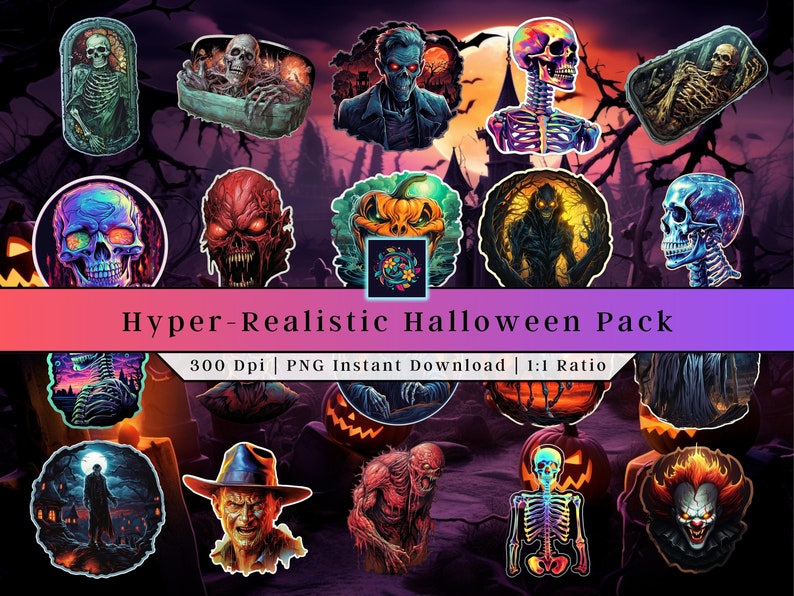 Hyper-realistic Halloween Pack Clip Art Printable Stickers Halloween ...