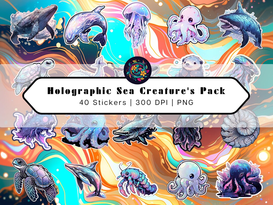 Holographic Sea Creatures Design Clip Art Printable - Etsy