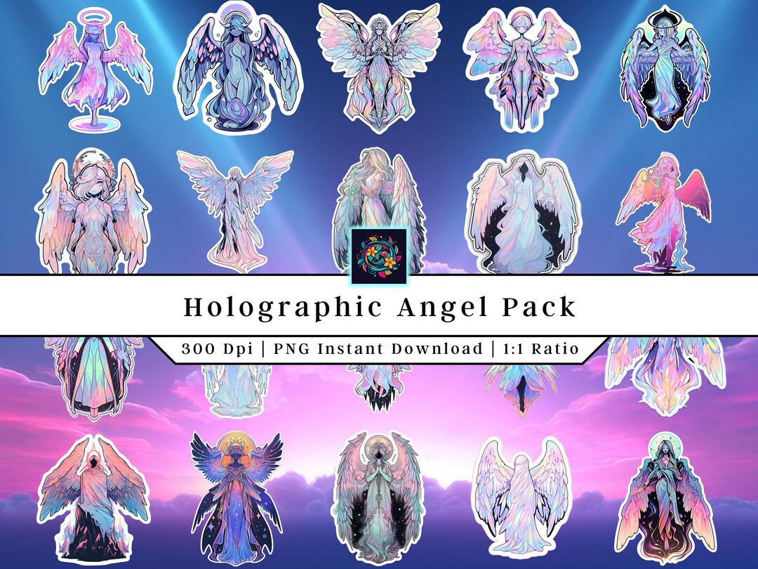 Angel Holographic Design | Clip Art | Printable Stickers | Angel PNG ...