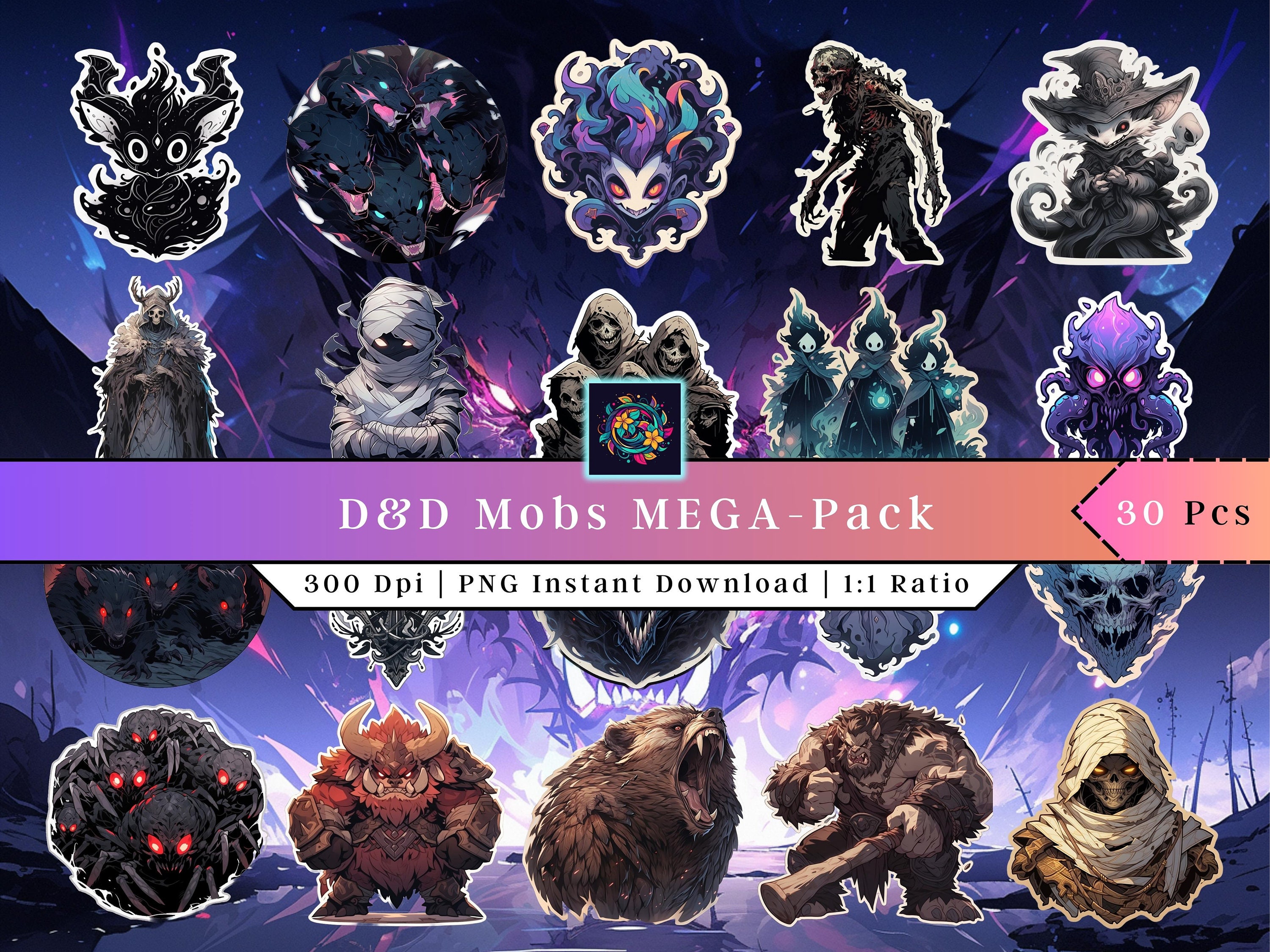D&D Mobs Pack | Clip Art | Printable Stickers | Fantasy PNG | Spells ...