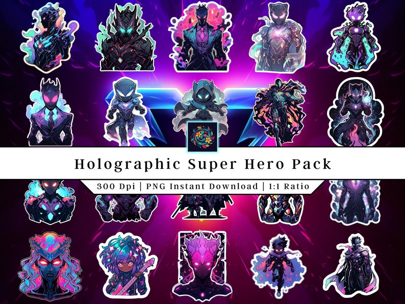 Holographic Heroes and Villains Design | Clip Art | Printable Stickers ...