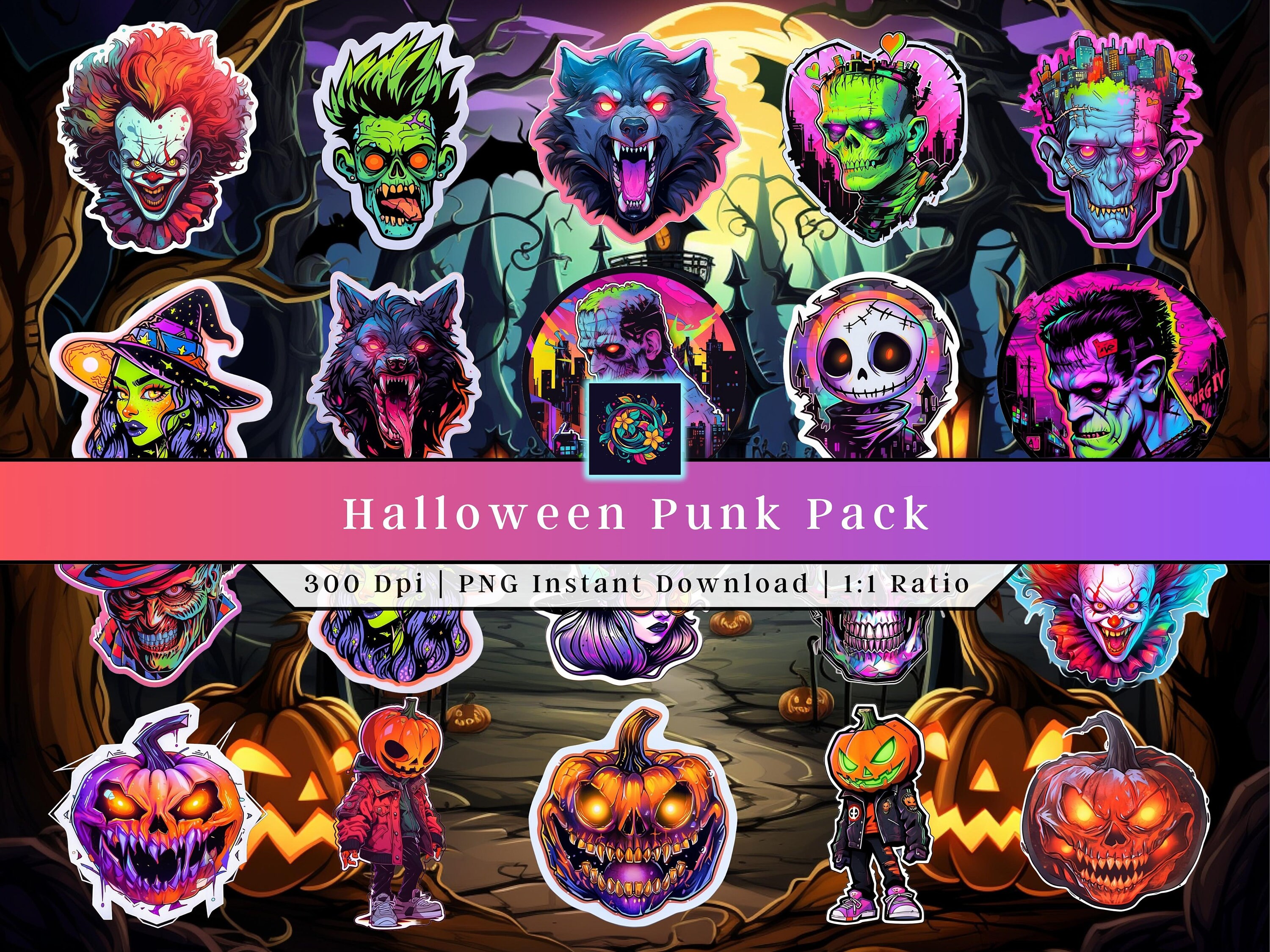 Halloween Punk Pack | Clip Art | Printable Stickers | Halloween PNG ...