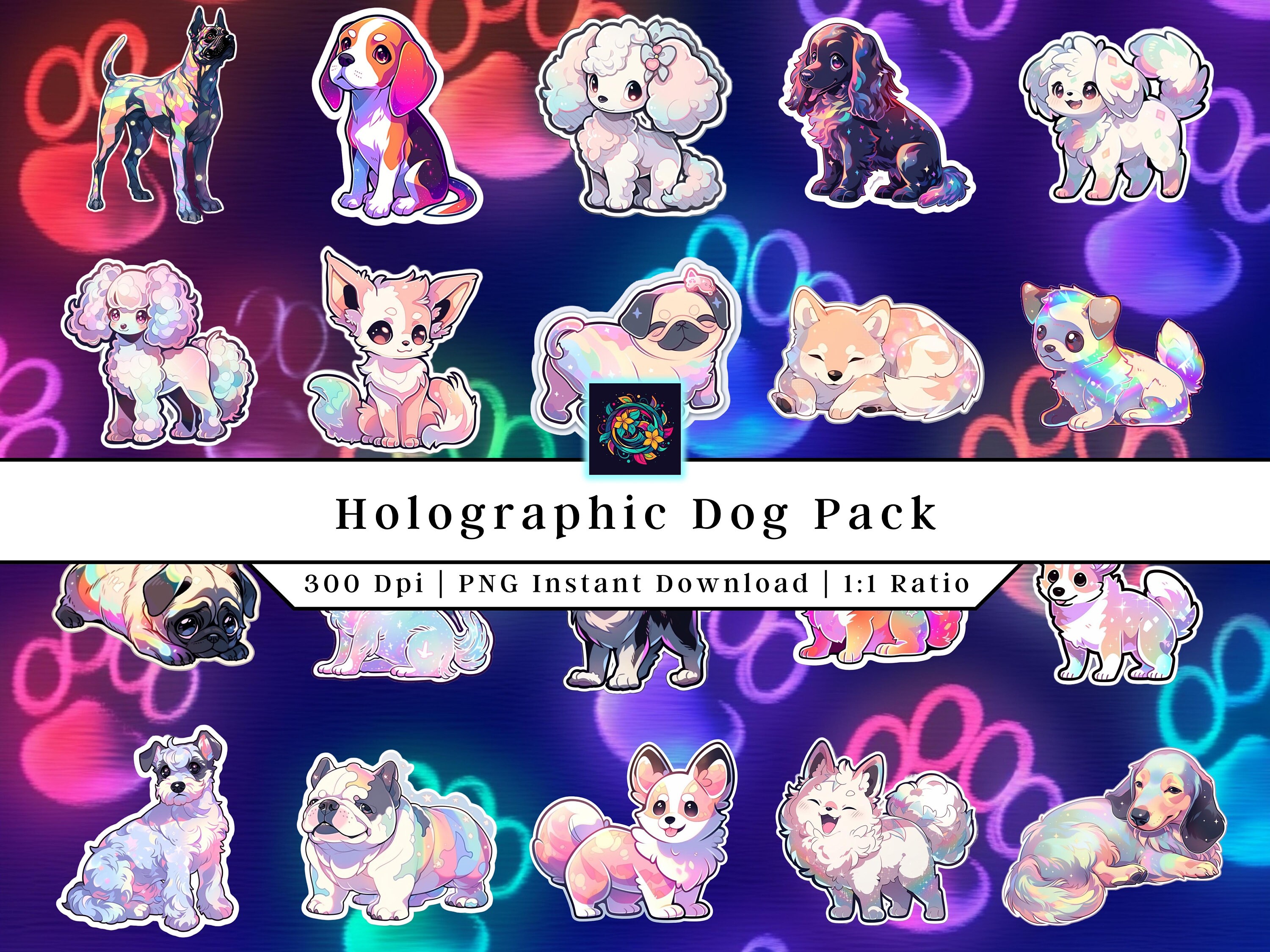 Dog Holographic Design | Clip Art | Printable Stickers | Dog PNG | Dog ...