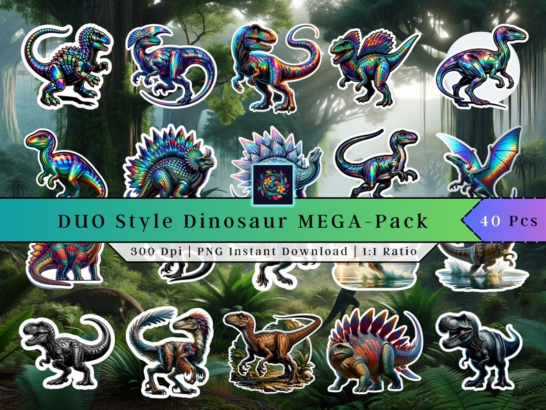 Dinosaur Pack | Clip Art | Printable Stickers | PNG | Hyper Realistic ...