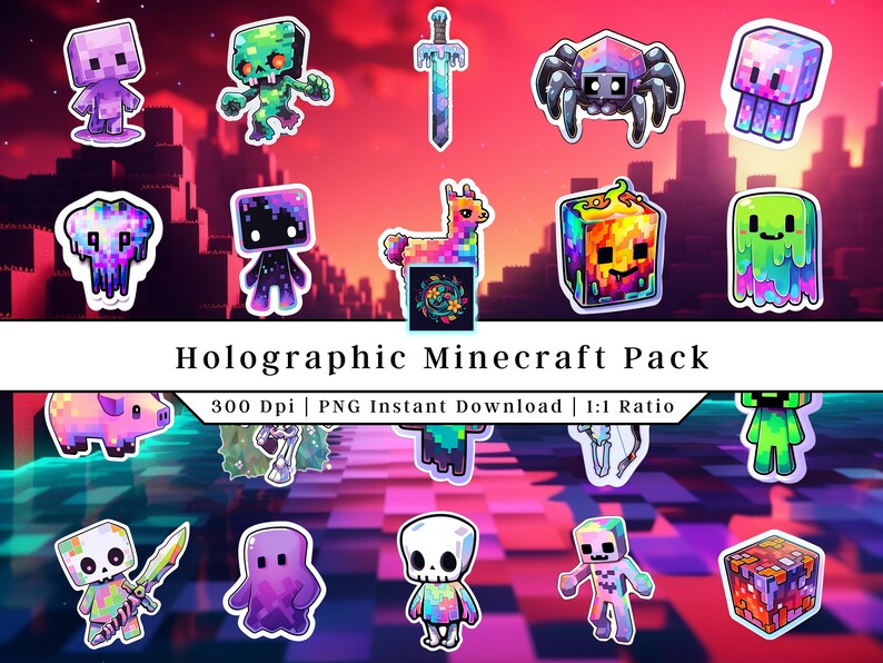 Minecraft Stickers Holographic Design | Clip Art | Printable Stickers ...