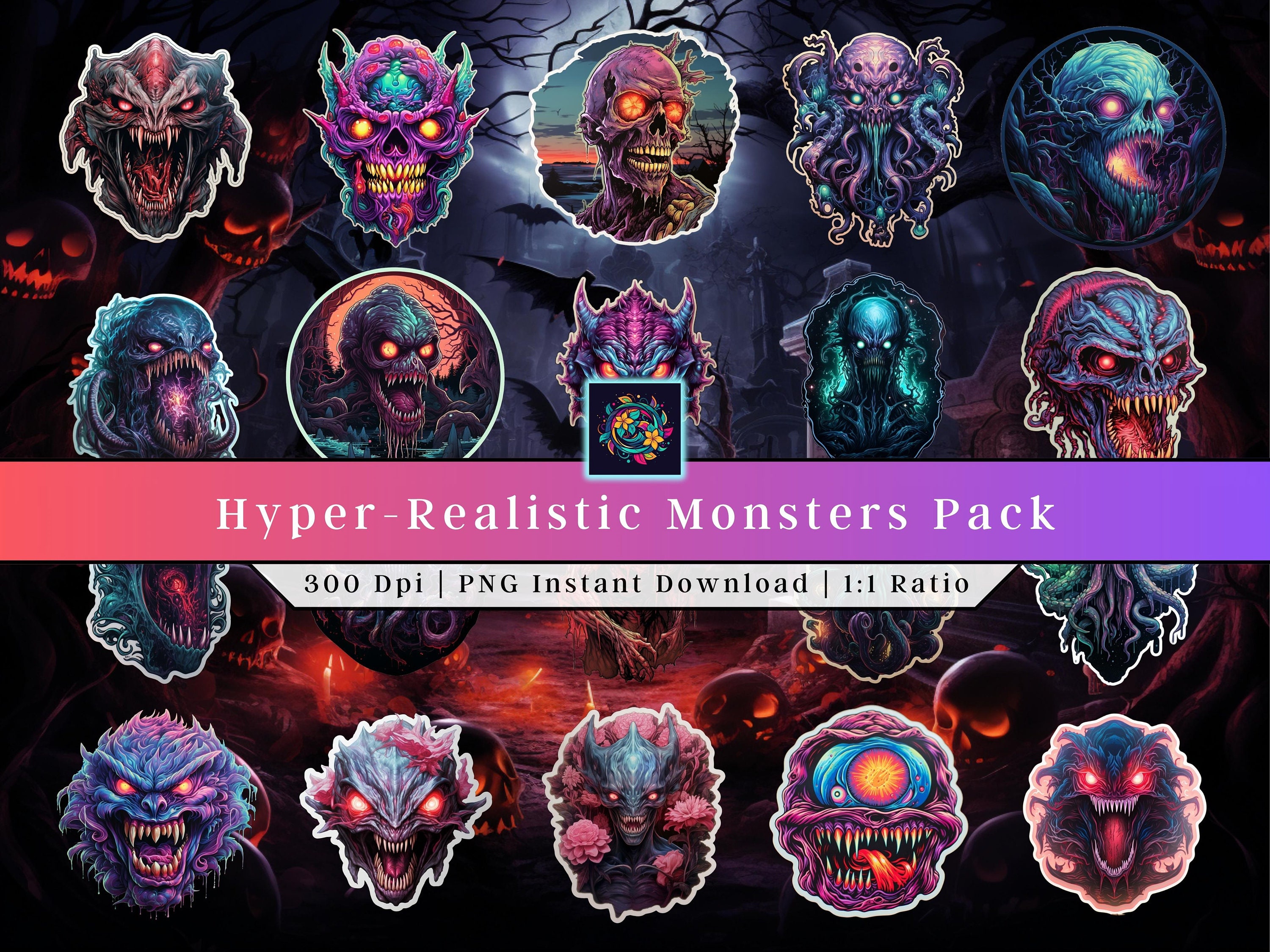 Halloween Hyper-realistic Monsters Pack | Clip Art | Printable Stickers ...