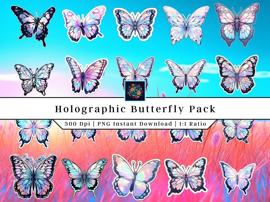 Holographic Butterfly Design | Clip Art | Printable Stickers ...