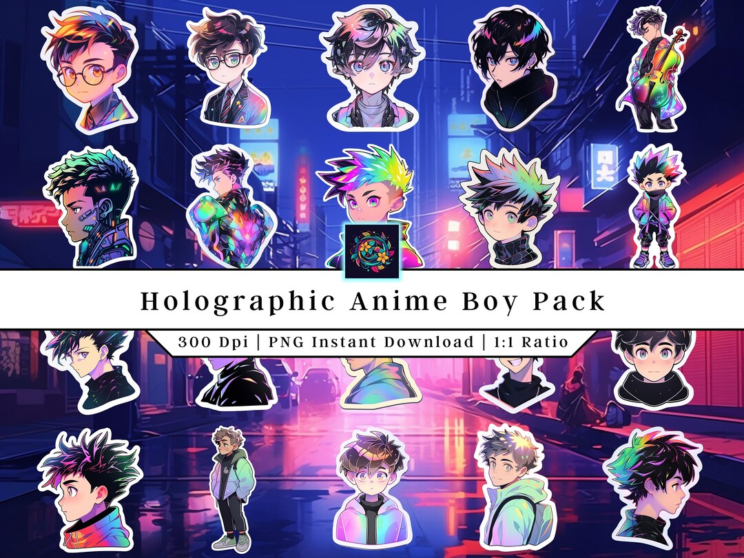 Anime Holographic Boy Design | Clip Art | Printable Stickers | Anime ...