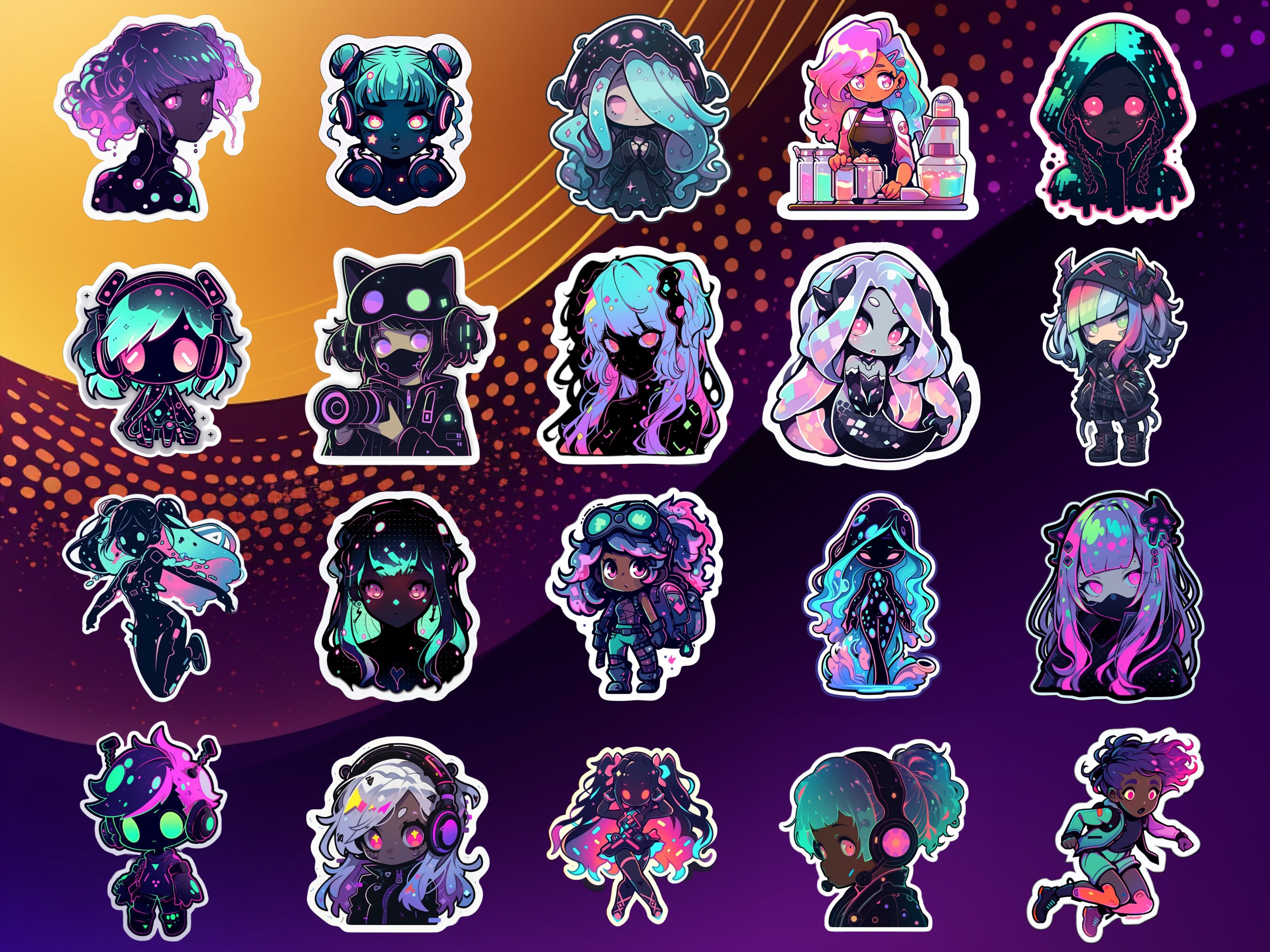 Galaxy Girl Holographic Design Clip Art Printable Stickers Anime Girl ...