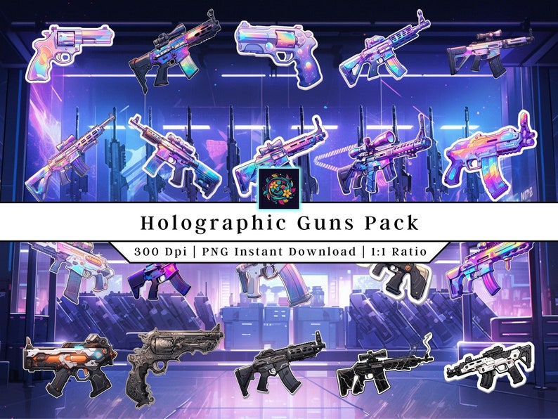 Guns Holographic Pack | Clip Art | Printable Stickers | Guns PNG ...