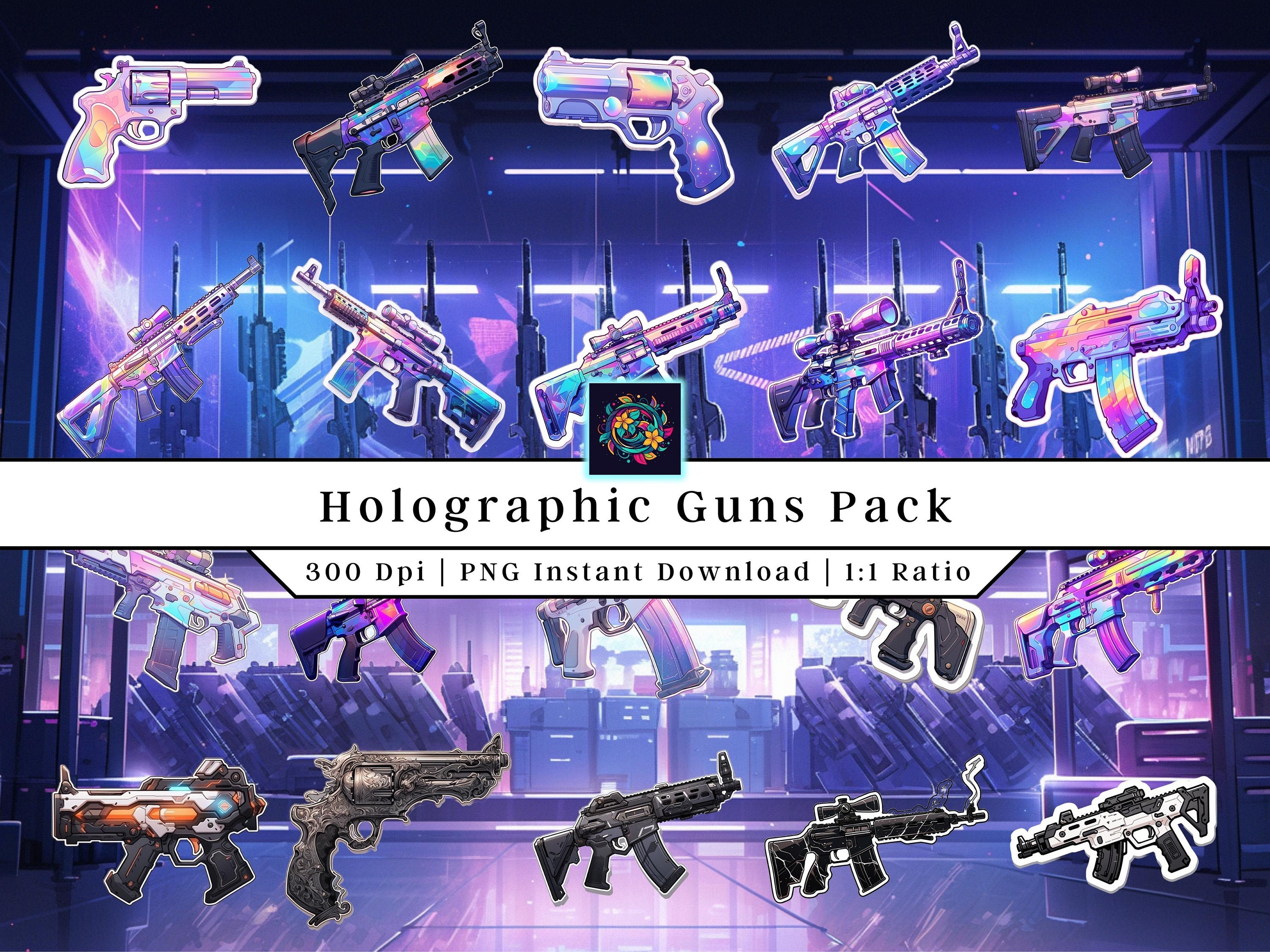 Guns Holographic Pack | Clip Art | Printable Stickers | Guns PNG ...