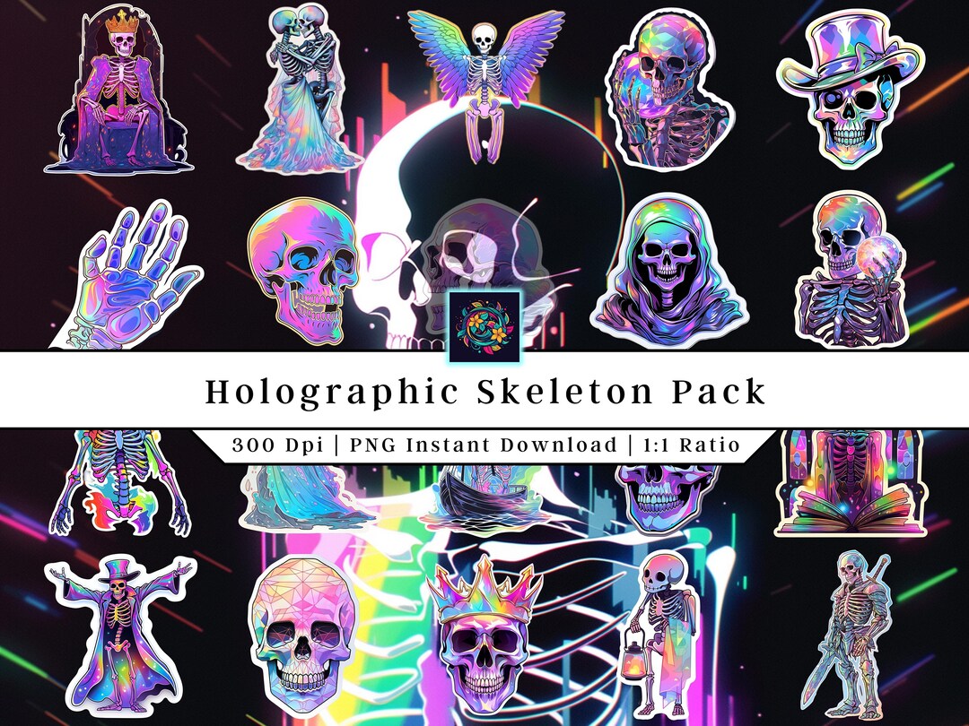 Skeleton Holographic Pack | Clip Art | Printable Stickers | Halloween ...