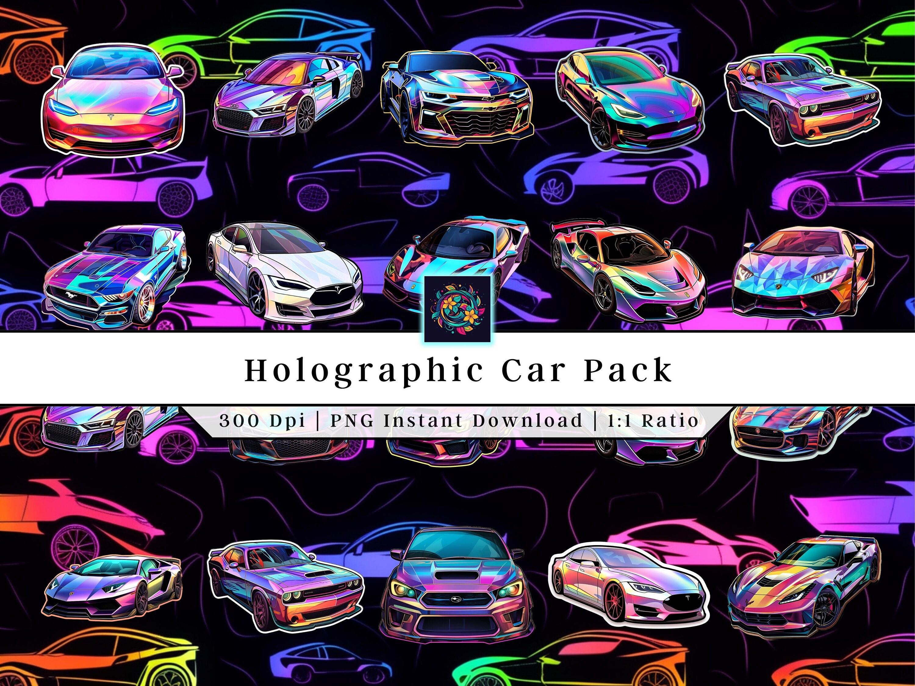 Car Holographic Designs | Clip Art | Printable Stickers | PNG | Car ...