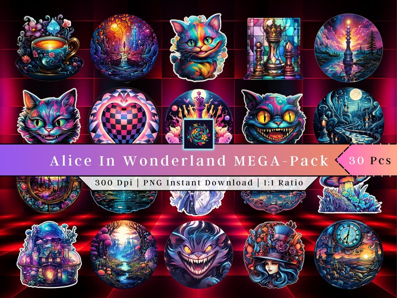 Alice in Wonderland Pack Clip Art Printable Stickers Alice PNG Movie ...