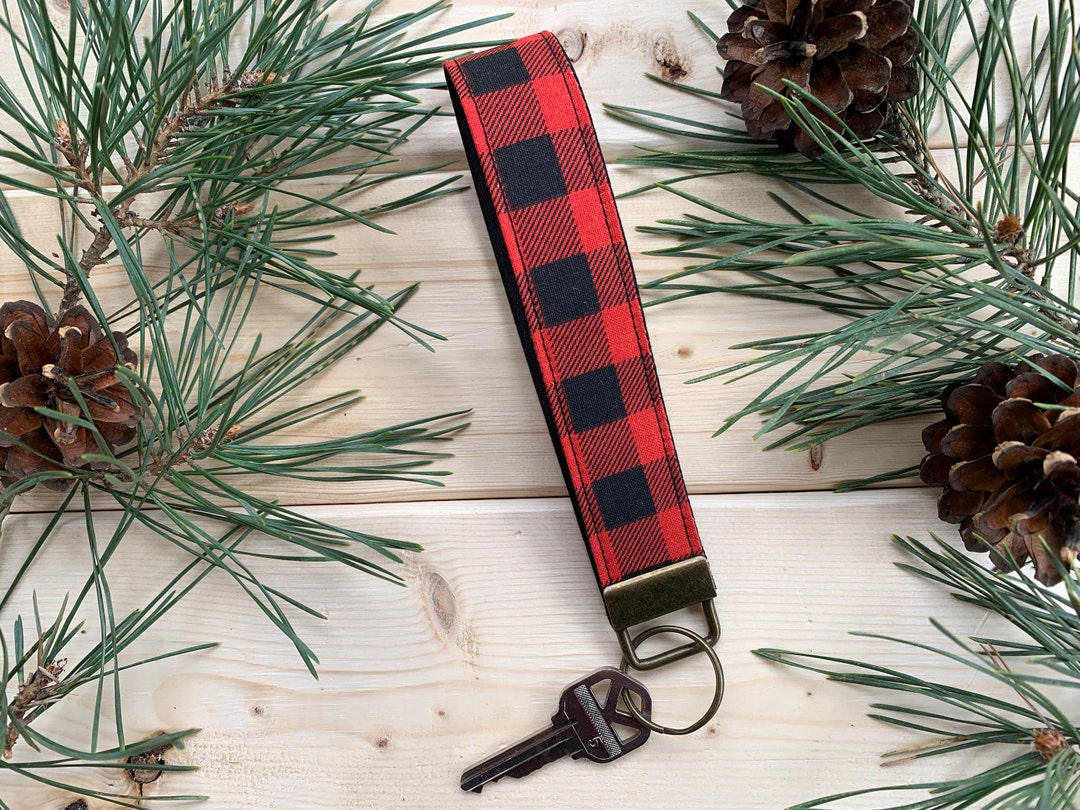 Buffalo Plaid Wristlet Keyfob, Red Buffalo Plaid Key Fob, Wristlet ...