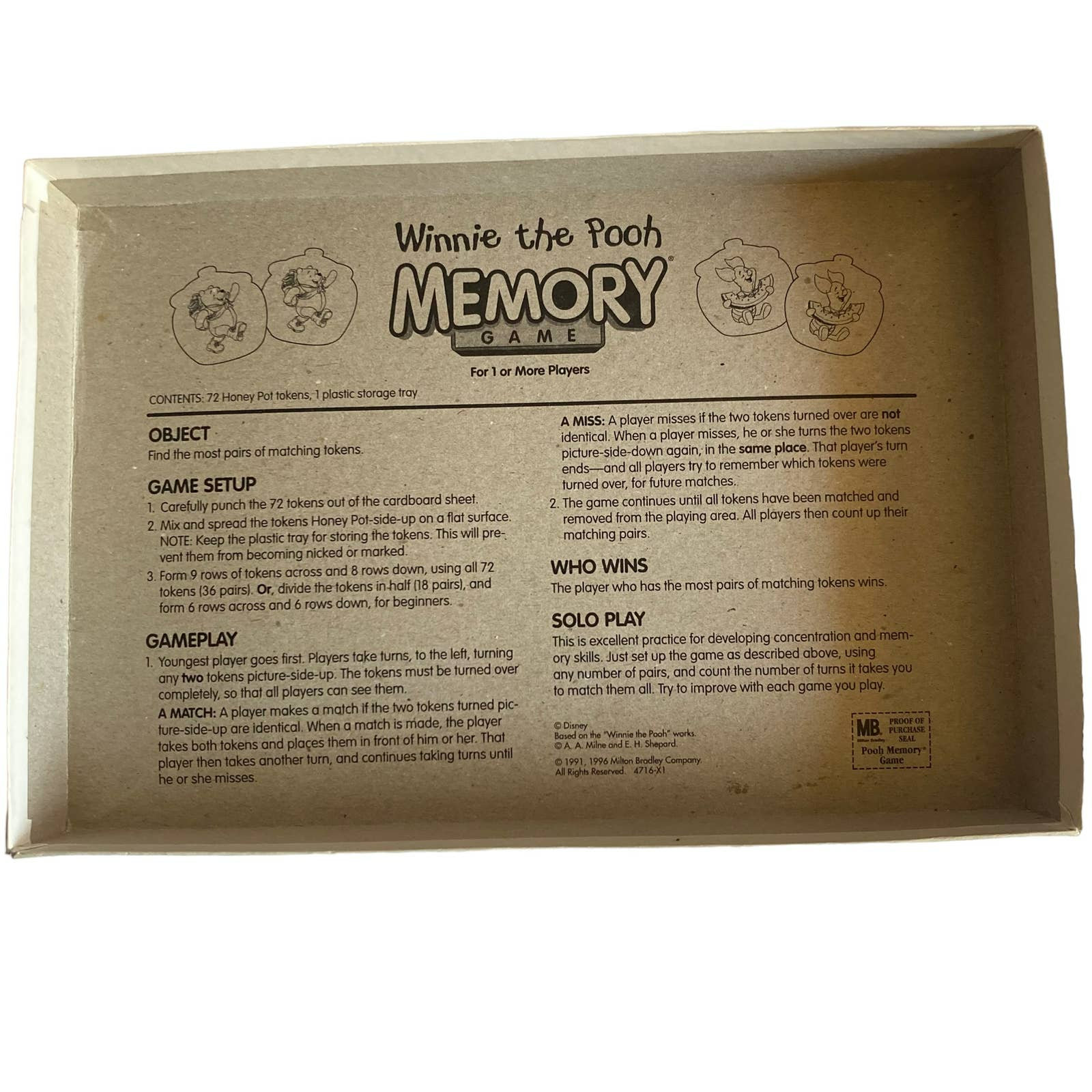 Vintage 1996 Milton Bradley Disney Pooh Memory Game - Etsy