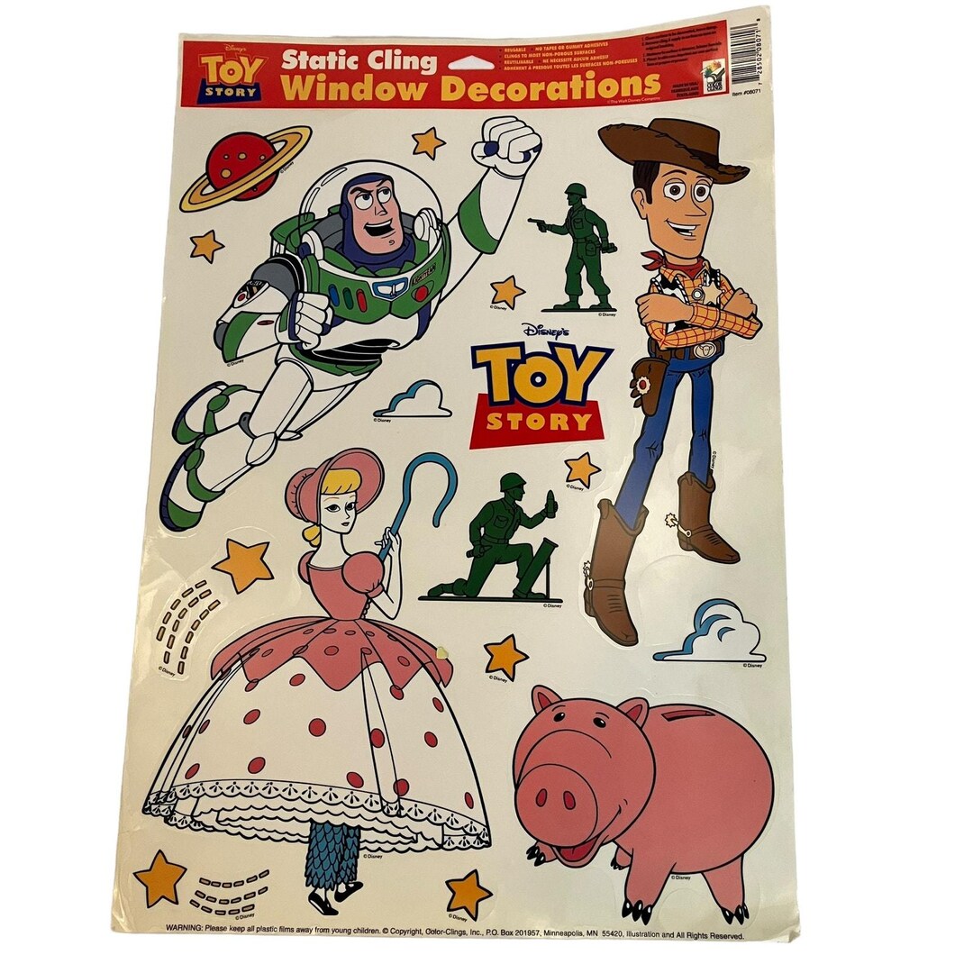 Vintage 1990's Disney Pixar Toy Story Static Cling Window Decorations ...