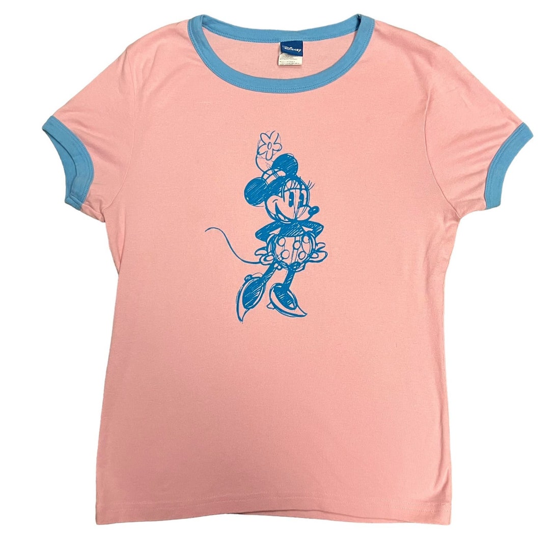 Vintage Y2K Disney Pink Sketch Classic Minnie Mouse T-shirt Size Large ...