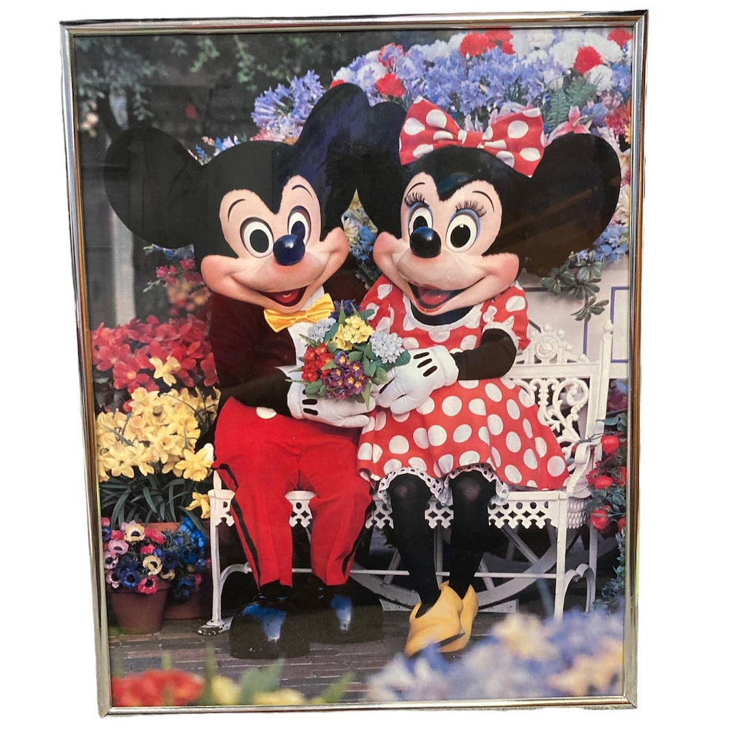 Vintage 1990's Disney Mickey and Minnie Mouse Framed Poster - Etsy