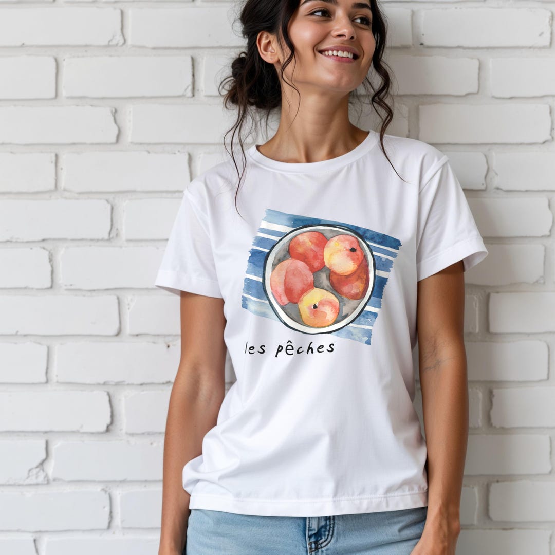 Vintage Peach Graphic Tee: French Slogan, Summer Cotton T-shirt - Etsy