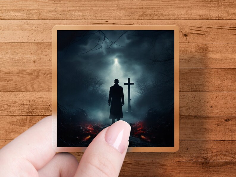 Dark Horror Cross Wall Art – Halloween Gothic Man in Fog Digital Print ...