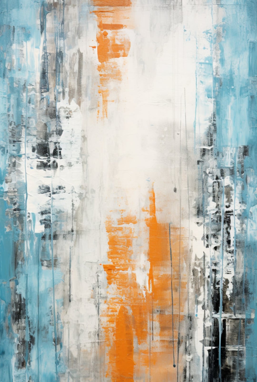 Abstract Painting With Orange, Blue, Turquoise, and White - Etsy