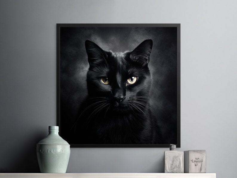 Black Cat Portrait Digital Art - Etsy