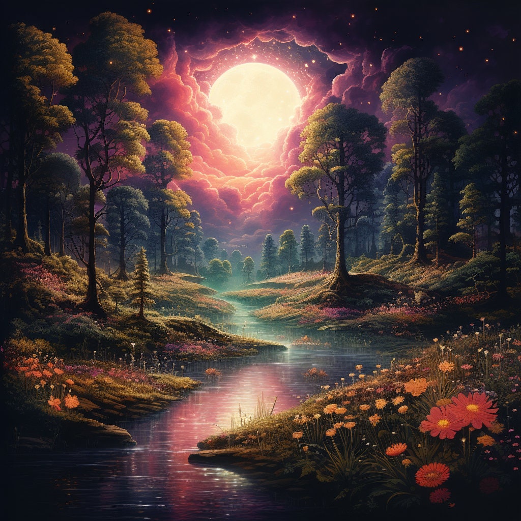 Gorgeous Nature Forest Moon Landscape Digital Art - Etsy