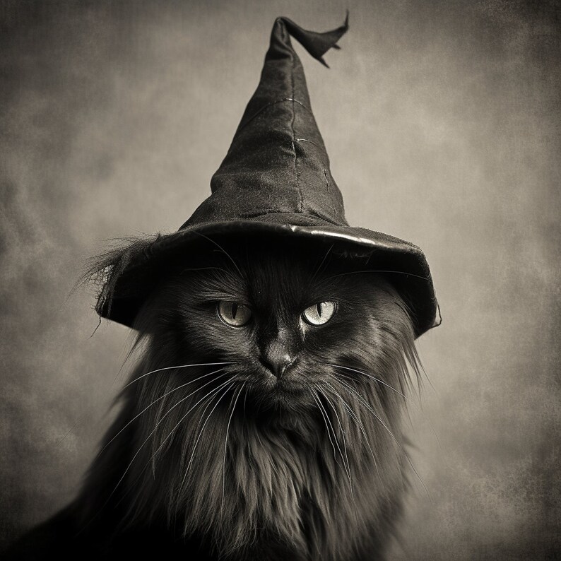 Vintage Halloween Cat With Witch Hat Digital Art - Etsy
